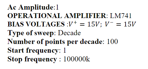 Solved Ac Amplitude:1 OPERATIONAL AMPLIFIER: LM741 BIAS | Chegg.com