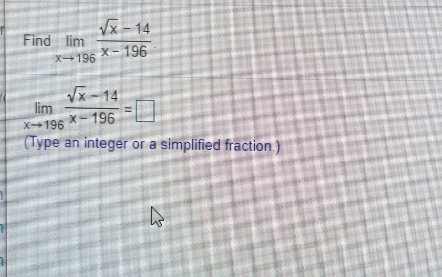 Solved Find the limit. lim V 8 0000 -| | (Type (Type an | Chegg.com