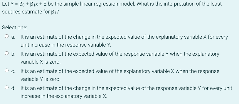 Solved Let Y = Bo + B1x + E be the simple linear regression | Chegg.com