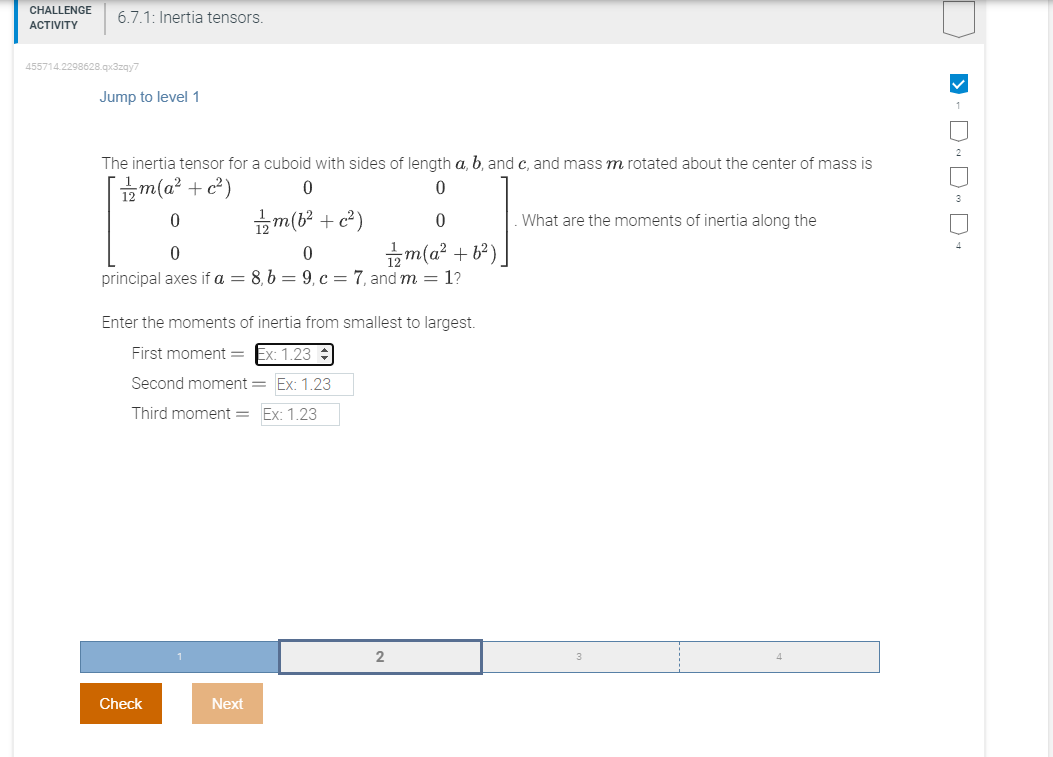 Solved Jump to level 1 The inertia tensor for a cuboid with | Chegg.com