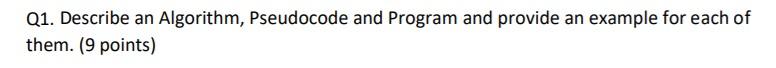 Solved Q1. Describe an Algorithm, Pseudocode and Program and | Chegg.com
