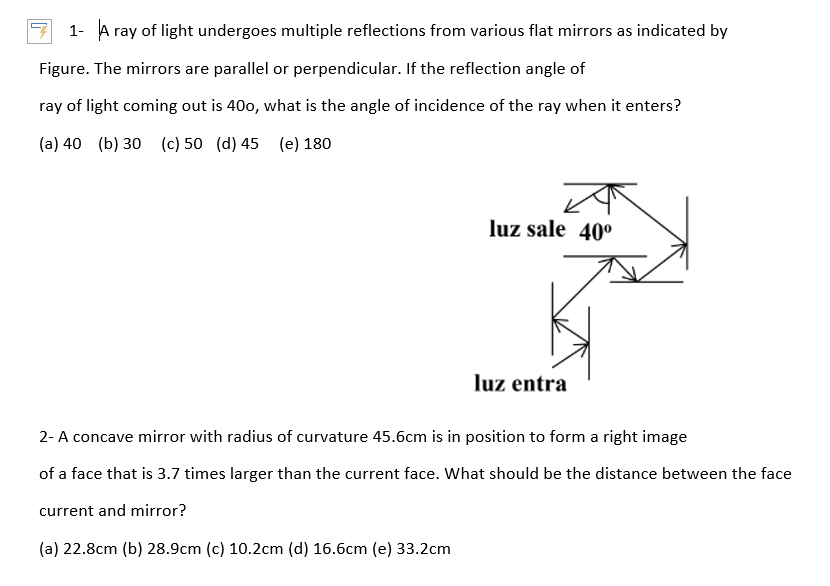 Solved 1- A ray of light undergoes multiple reflections from | Chegg.com