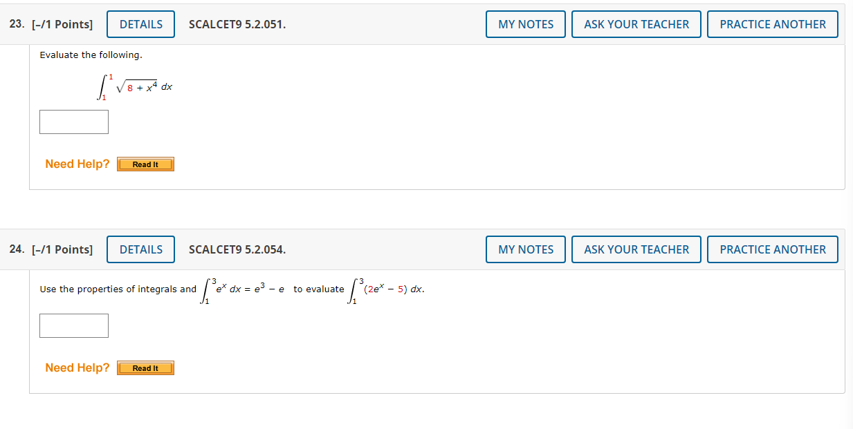 Solved [-/1 Points] SCALCET9 5.2.051. Evaluate the | Chegg.com
