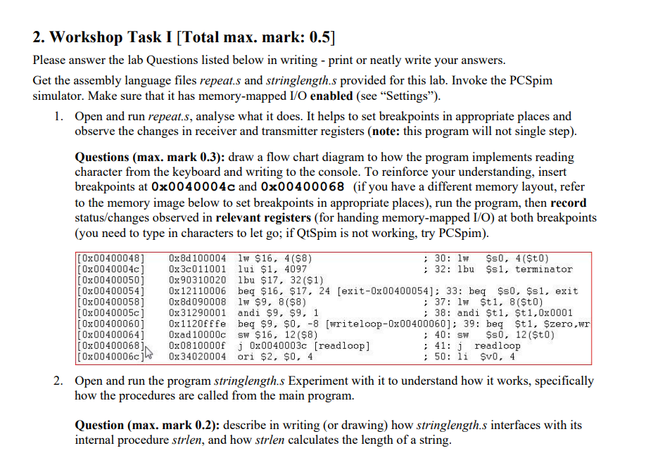 2. Workshop Task I [Total max. mark: 0.5] Please | Chegg.com