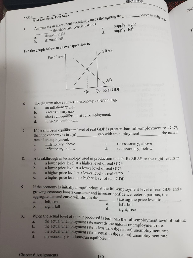 Solved SECTION# NA curve to shift to me NAME Print Last | Chegg.com