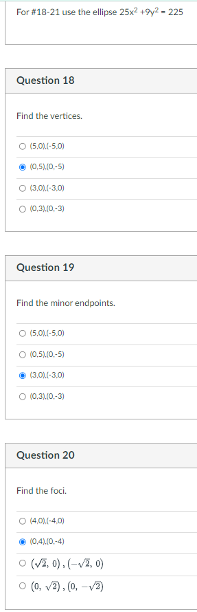 Solved For \#18-21 use the ellipse 25x2+9y2=225 Question 18 | Chegg.com