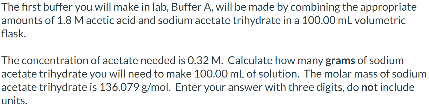 Solved In this lab, you will make a buffer out of acetic | Chegg.com