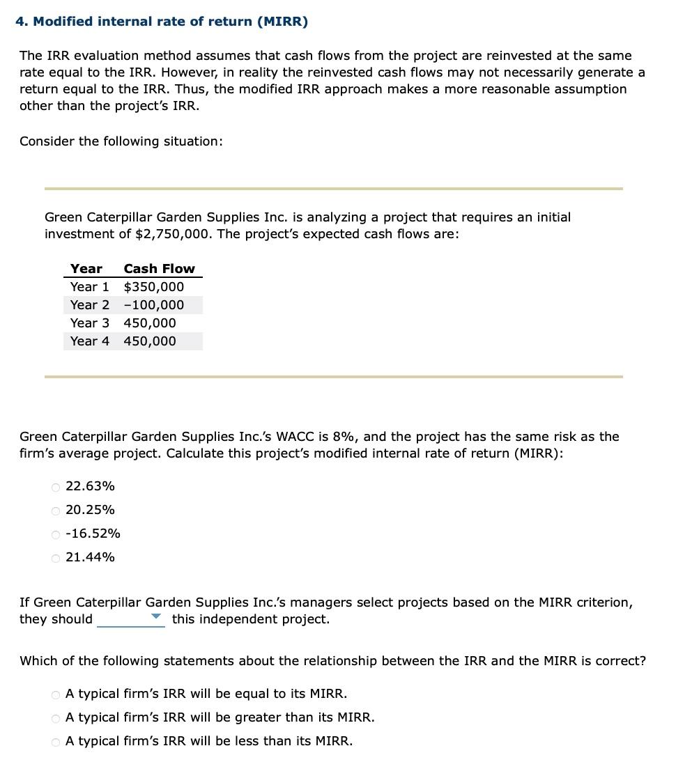 4 Modified Internal Rate Of Return Mirr The Irr
