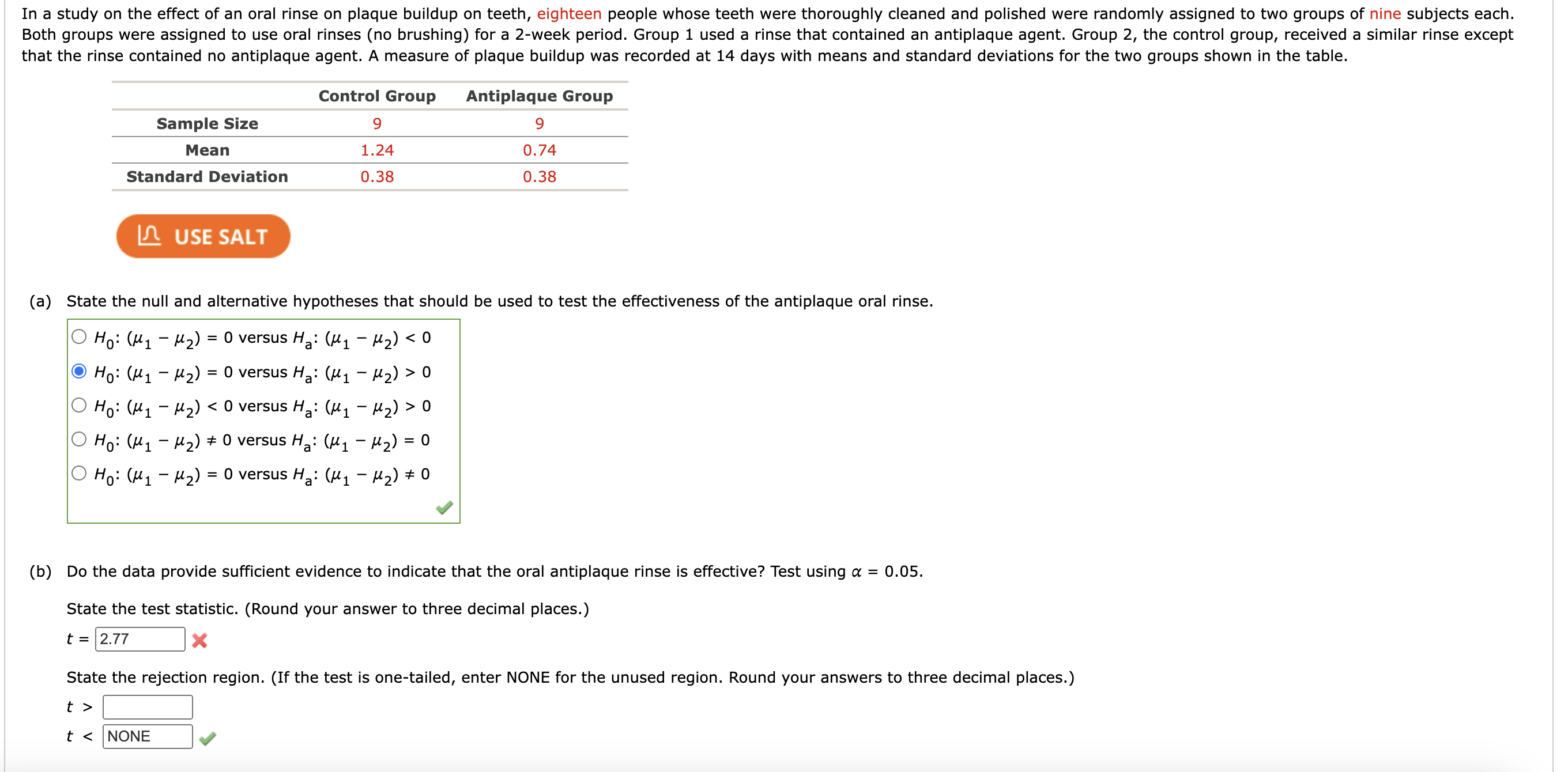 Solved (a) State the null and alternative hypotheses that | Chegg.com