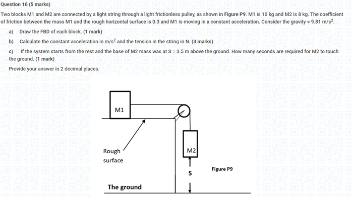[Solved]: Two blocks M1 and M2 are connected by a light st
