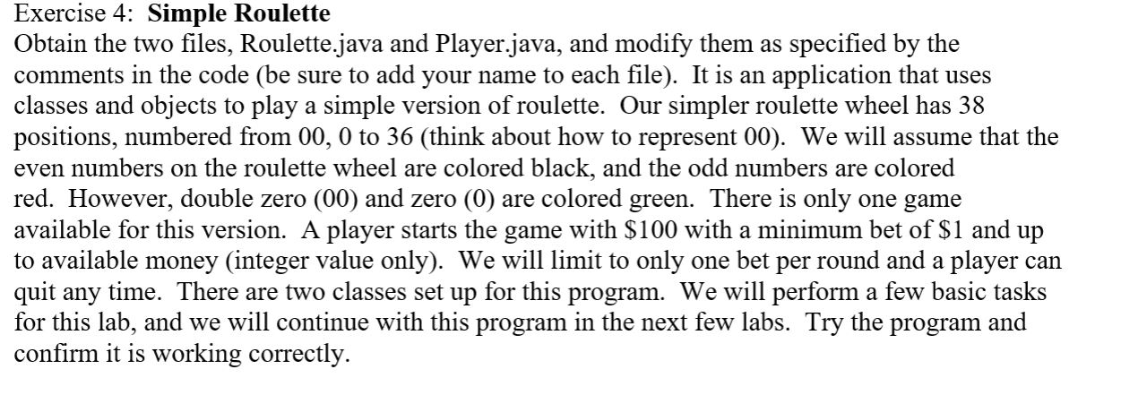 import java.util.*; // Class Roulette represents a | Chegg.com
