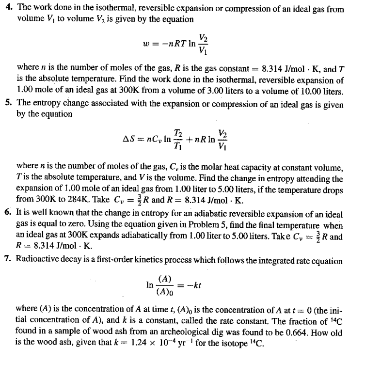 Solved 4. The work done in the isothermal, reversible | Chegg.com
