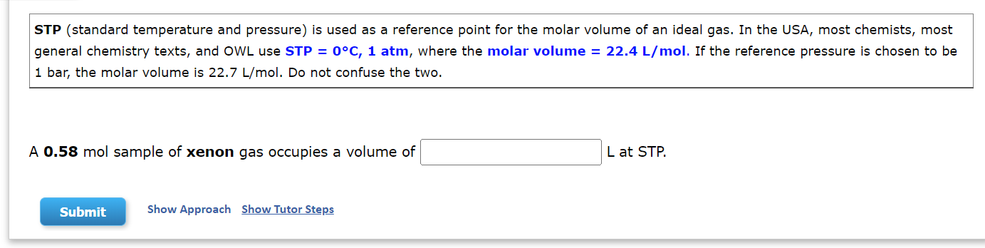 Solved A 0.58 mol sample of xenon gas occupies a volume of | Chegg.com