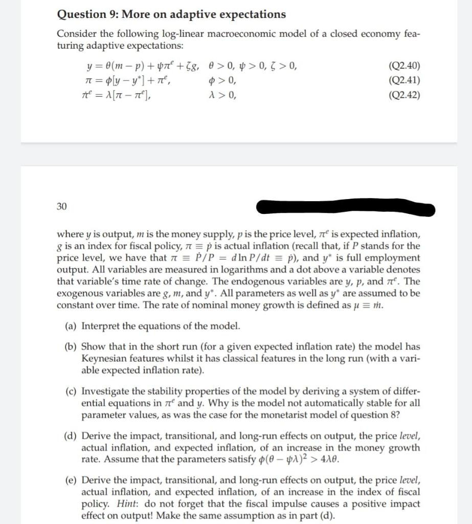 Solved Question 9: More on adaptive expectations Consider | Chegg.com