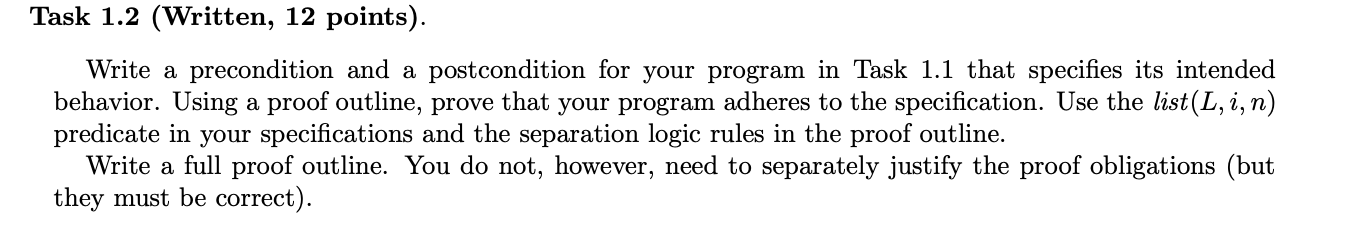 Solved Task 1.2 (Written, 12 ﻿points).Write a precondition | Chegg.com