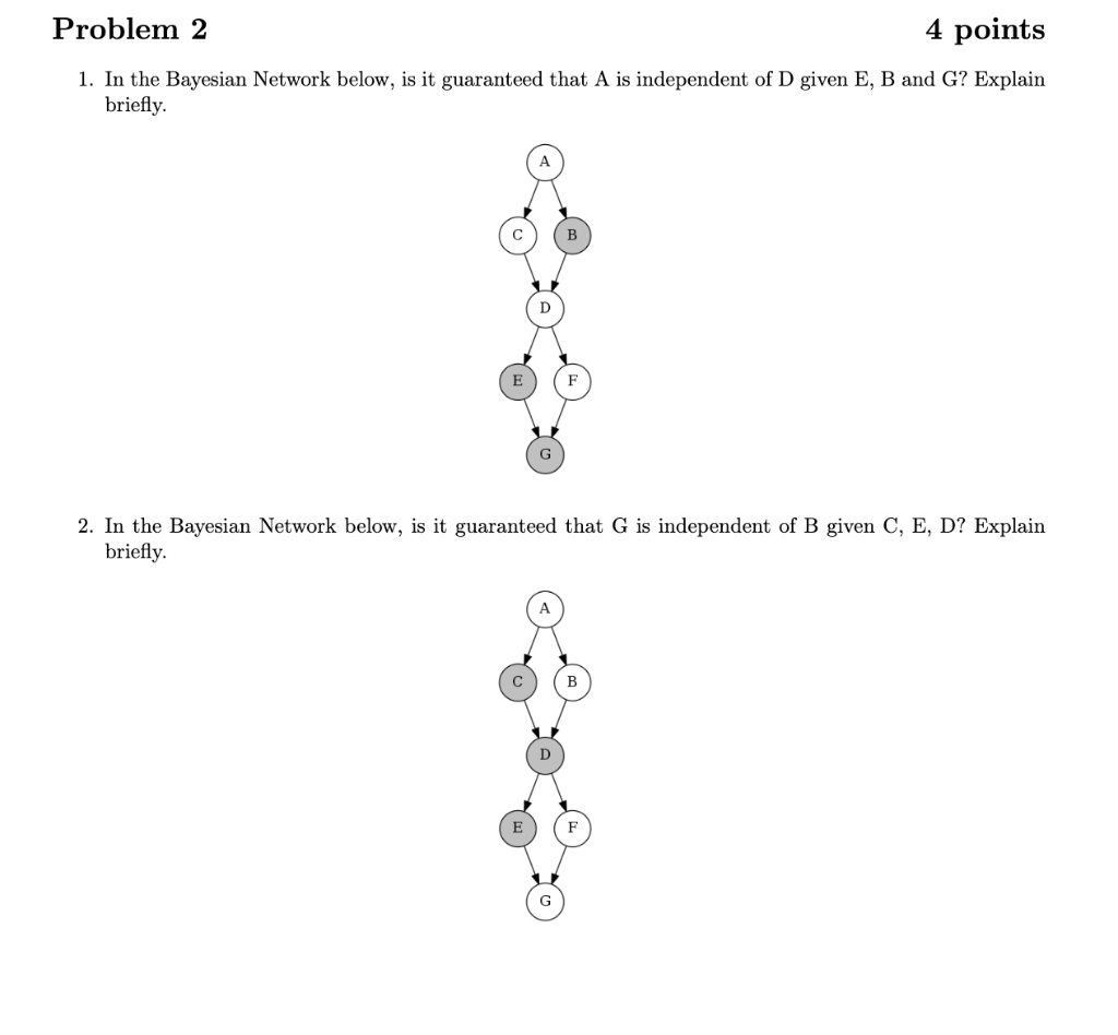 Solved Problem 2 4 points 1. In the Bayesian Network below, | Chegg.com