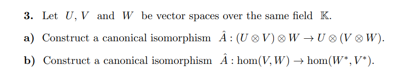 Solved 3. Let U,V and W be vector spaces over the same field | Chegg.com