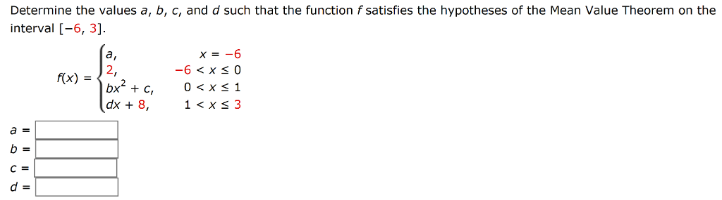 Solved Determine the values a, b, c, and d such that the | Chegg.com