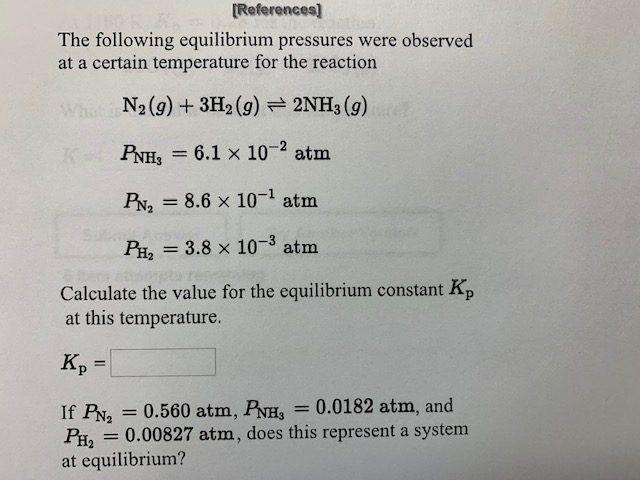 Solved (References) The following equilibrium pressures were | Chegg.com