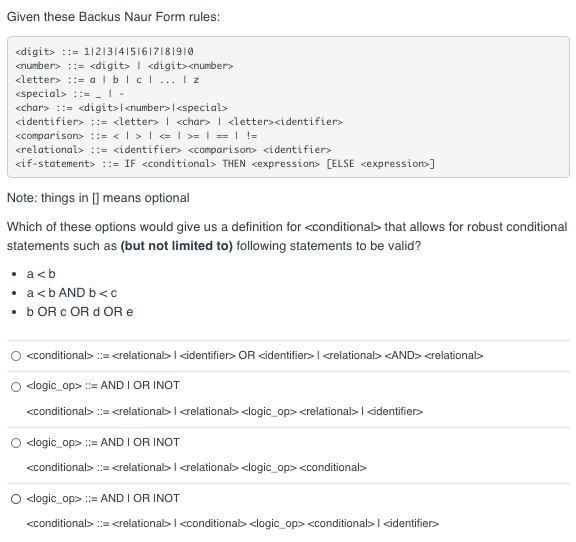 Solved Given these Backus Naur Form rules: | Chegg.com