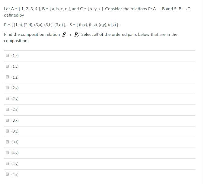 Solved Let A [1,2, 3,4).B- [a, b, c, d), and C defined by x, | Chegg.com