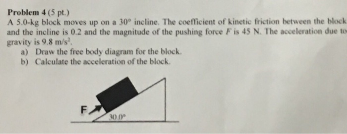 Solved Problem 4 (5 pt.) A 5.0-kg block moves up on a 30 | Chegg.com