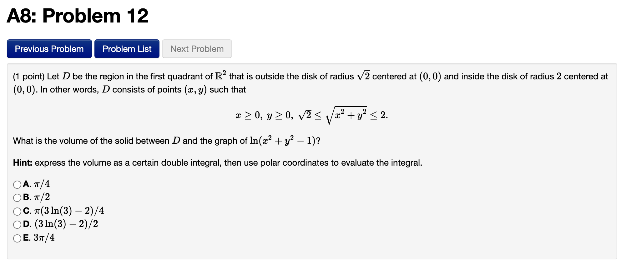 Solved A8: Problem 12 Previous Problem Problem List Next | Chegg.com