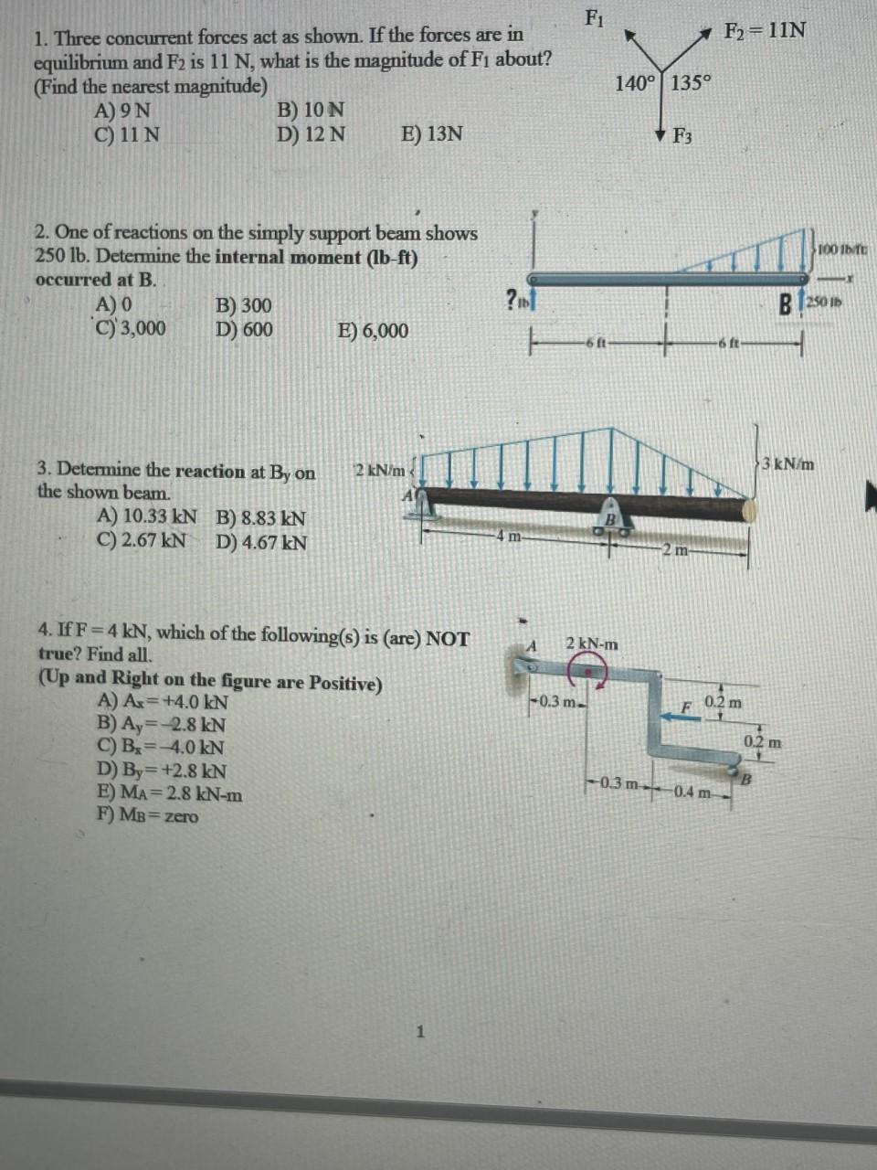 Solved 1. Three concurrent forces act as shown. If the | Chegg.com