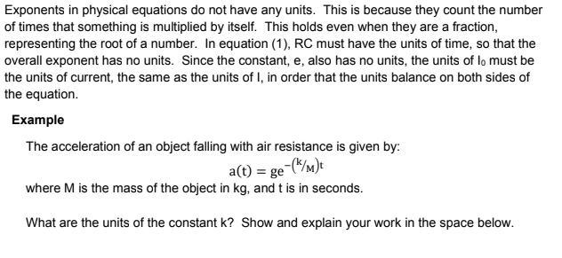 Solved Exponents in physical equations do not have any | Chegg.com