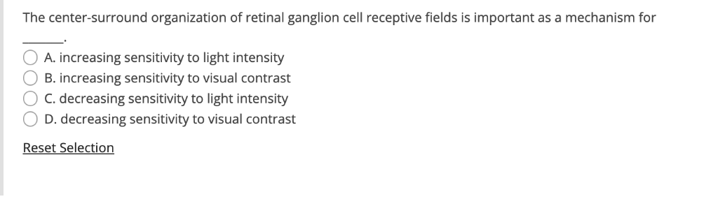 Solved The center-surround organization of retinal ganglion | Chegg.com