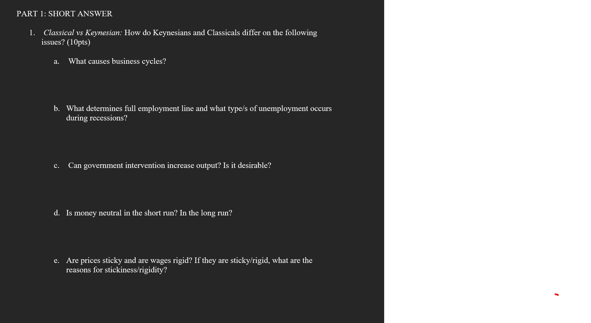 Solved Part 1 Short Answer 1 Classical Vs Keynesian How