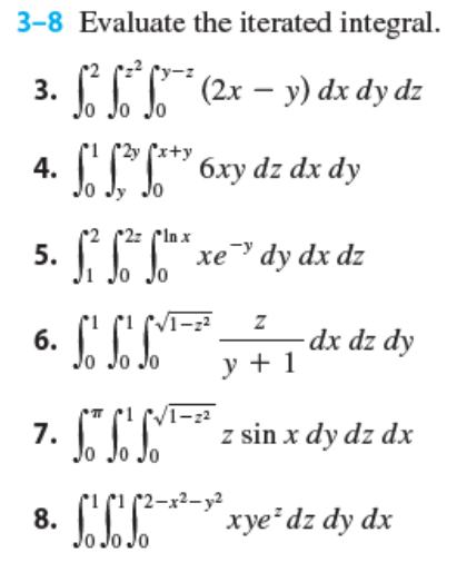 Solved 3-8 Evaluate the iterated integral. 3. SC 19*(2x - y) | Chegg.com