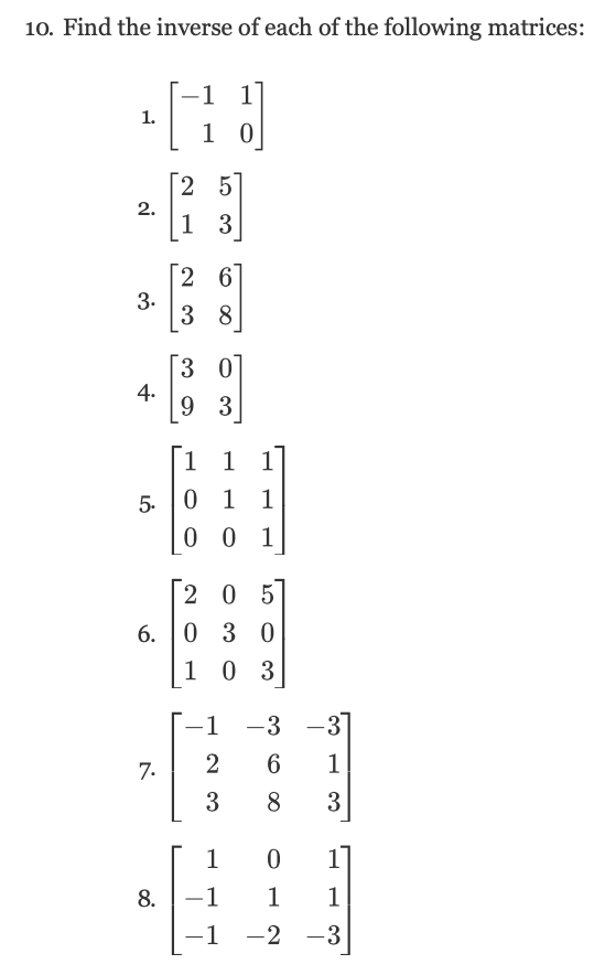 Solved 10. Find the inverse of each of the following | Chegg.com