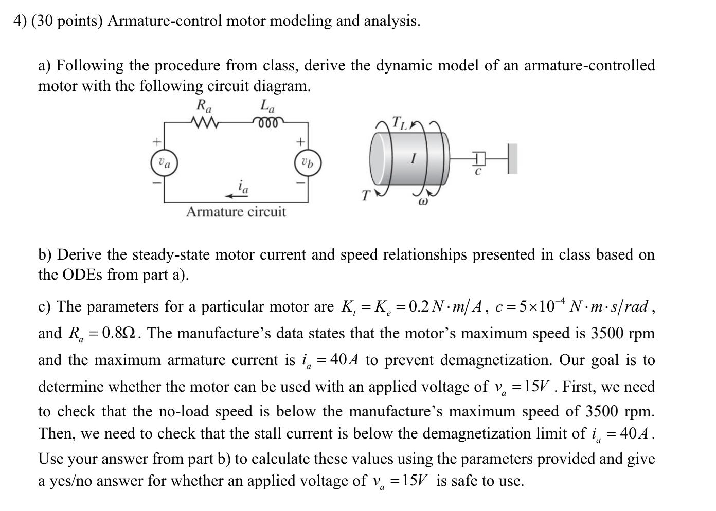 Solved (30 ﻿points) ﻿Armature-control motor modeling and | Chegg.com