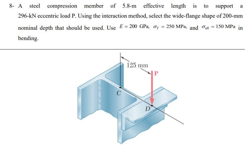 Solved a 8- A steel compression member of 5.8-m effective | Chegg.com