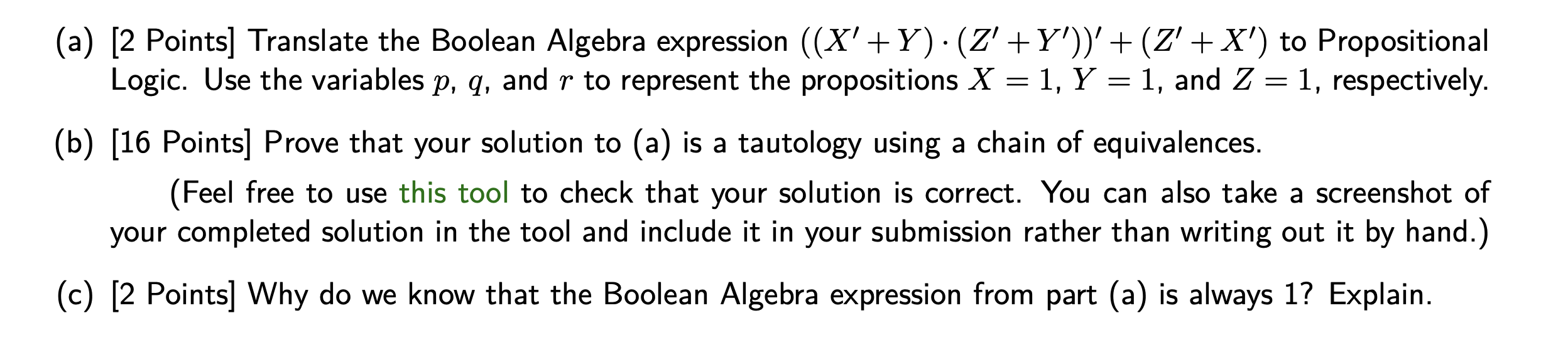 Solved (a) [2 Points] Translate the Boolean Algebra | Chegg.com