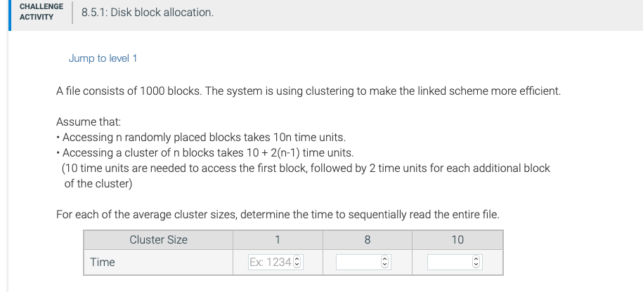 Solved CHALLENGE ACTIVITY 8.5.1: Disk block allocation. Jump | Chegg.com