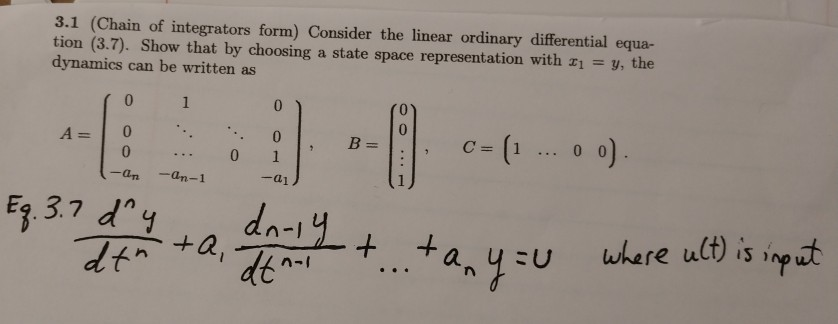 Solved 3.1 (Chain of integrators form) Consider the linear | Chegg.com