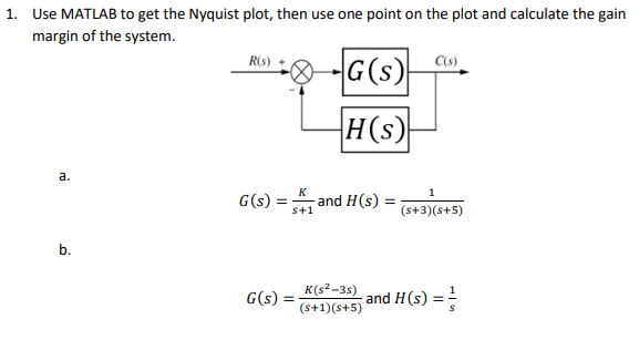 Solved 1. Use MATLAB to get the Nyquist plot, then use one | Chegg.com