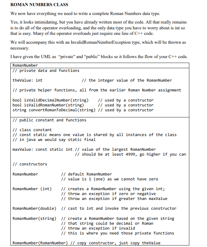 Solved ROMAN NUMBERS CLASS We now have everything we need to | Chegg.com