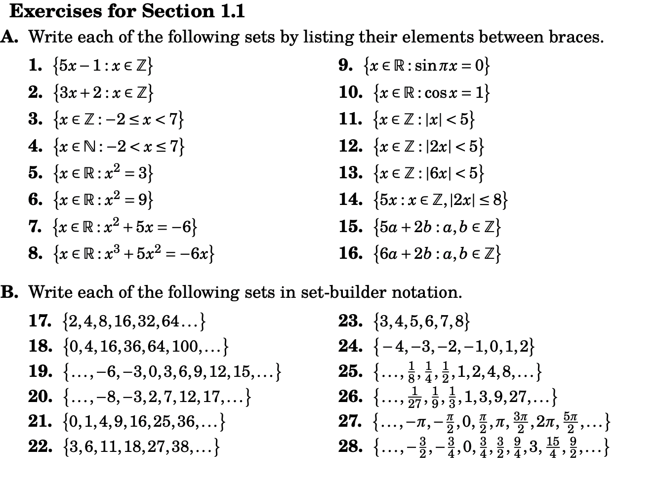 Solved A. Write each of the following sets by listing their | Chegg.com