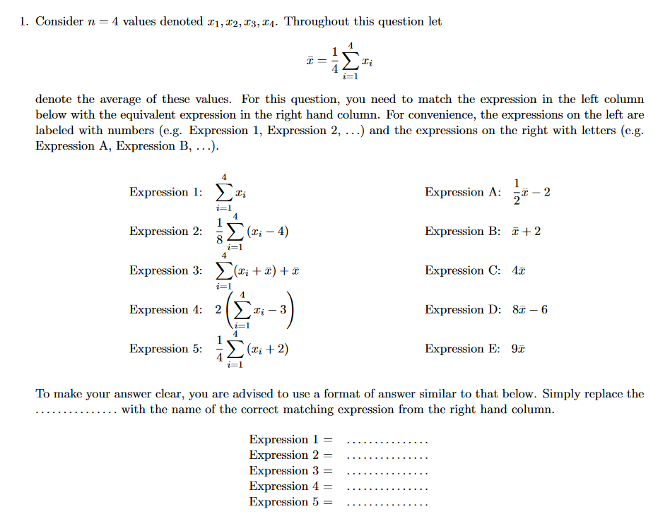 Solved Consider n = 4 values denoted x1, x2, x3, x4. | Chegg.com