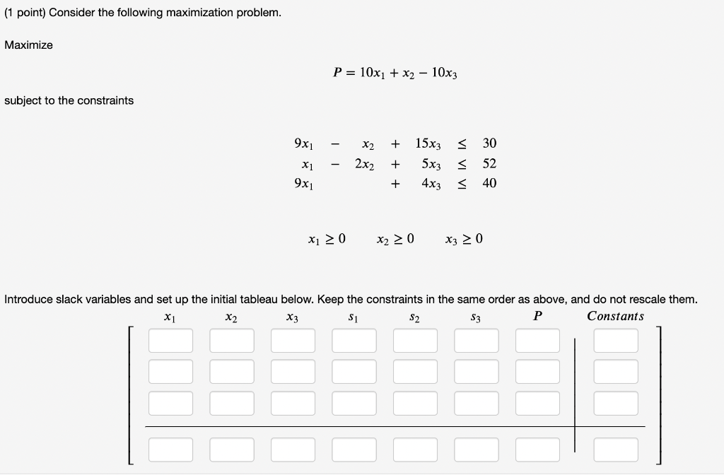 Solved (1 point) Consider the following maximization | Chegg.com
