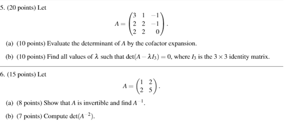 Solved 5. (20 points) Let 3 1 A=2 2 - 1 2 2 (a) (10 points) | Chegg.com