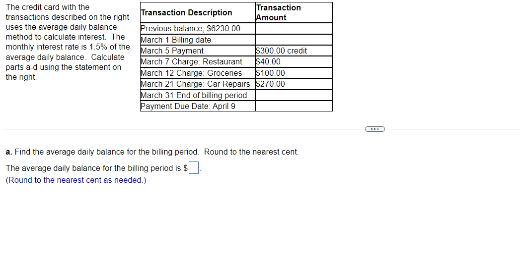 Solved The credit card with thetransactions described on the | Chegg.com