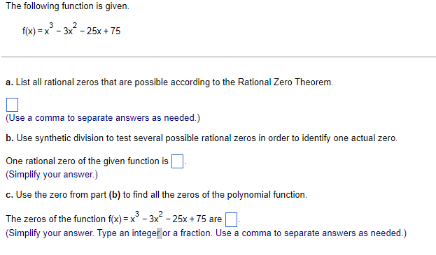 Solved The following function is given.f(x)=x3-3x2-25x+75a. | Chegg.com