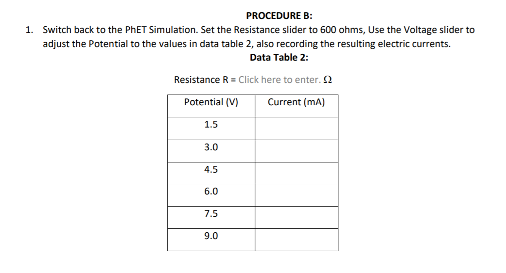 Title: Ohm's Law using PhET Simulation The | Chegg.com