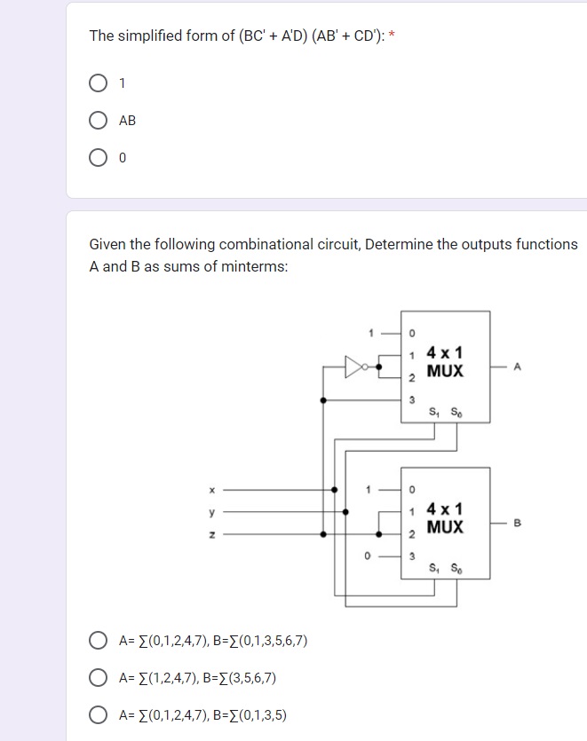 Solved The simplified form of (BC'+A'D)(AB'+CD') ﻿: | Chegg.com