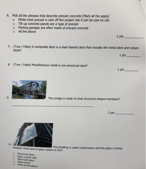 Solved Pick all the phrases that describe precast concrete | Chegg.com