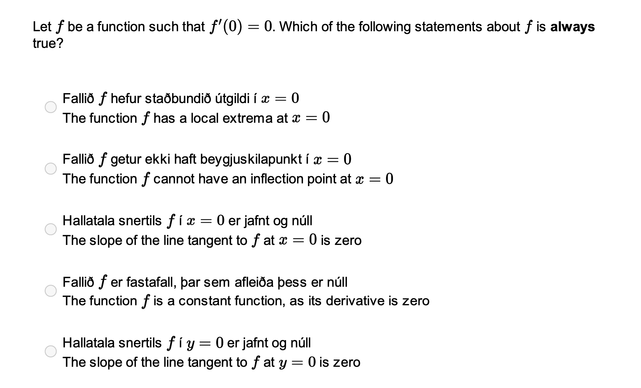 Solved Let f be a function such that f′(0)=0. Which of the | Chegg.com